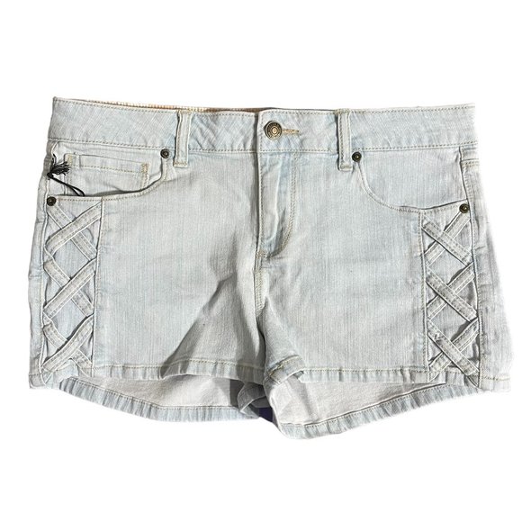 Shorts | Crisscross Side Denim Shorts 3 Booty Light Wash Cotton Spandex ...